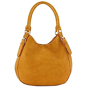 Light-weight 3 Compartment Faux Leather Medium Hobo Bag (Mustard)