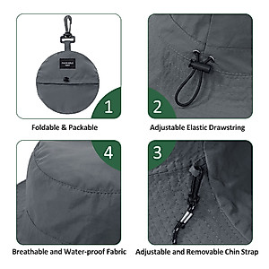 Zando Waterproof Bucket Hat for Women Men Outdoor Fishing Hats for Men Packable Black Bucket Hat Women Beach Hiking Hat Wide Brim Summer Hat Adjustable Bucket Hat with Strings for Men Black Hat