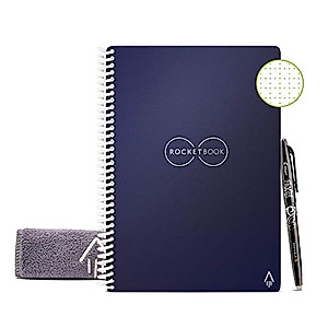 Rocketbook Smart Reusable Notebook - Dot-Grid Eco-Friendly Notebook with 1 Pilot Frixion Pen & 1 Microfiber Cloth Included - Midnight Blue Cover, Letter Size (8.5" x 11") & Pen/Pencil Holder