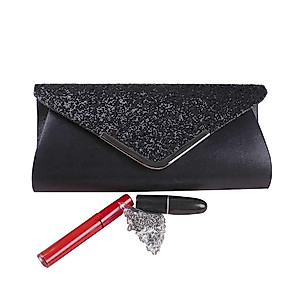 KALAIEN Envelope Clutch Purses for Women Glitter Evening Bag Handbags For Wedding and Party (Black)