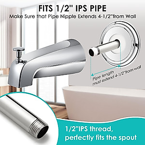 Enhon Universal Bathroom Spout with Metal Cover, 5 1/4 Inch Reach, Front Mount Tub Spout with Shower Diverter, 1/2'' IPS Thread (Chrome)