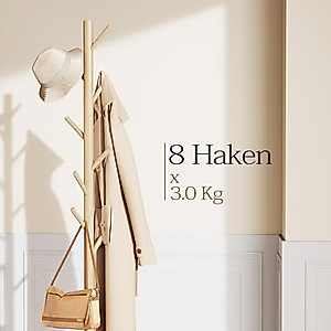 Pipishell Coat Rack Sturdy Wooden Coat Rack Stand, Adjustable Coat Tree, Free Standing Tree Hanger with 4 Sections & 8 Hooks, for Home/Bedroom/Office/Hallway/Entryway