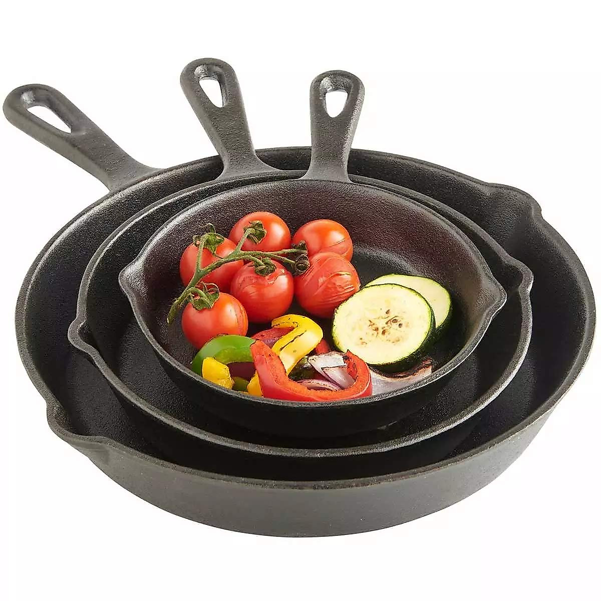 MEKBOK Pre-Seasoned Cast Iron 3 Piece Skillet Set
