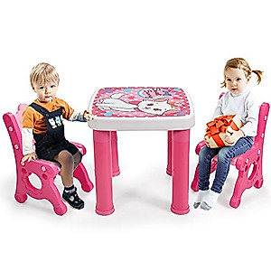 Costzon Kids Table and Chair Set, 3-Piece Toddler Activity Table and Chairs with Storage Drawer, Height Adjustable Chair, Children Desk Furniture Set for Drawing Reading Snack Time Art Craft (Pink)