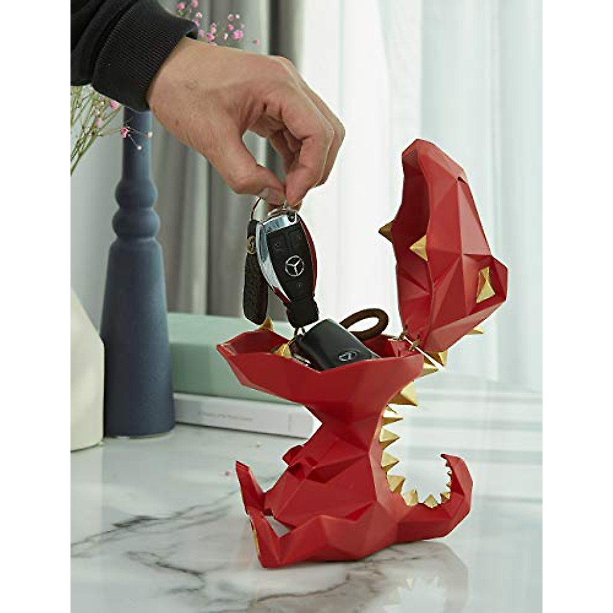 HAUCOZE Candy Dish Cookie Jar Dinosaur Gifts Sculpture Modern Decor Statue Crafts Polyresin Figurine Arts Red 7.1inch