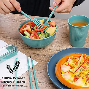 36 Piece Wheat Straw Dinnerware Sets for 4 people, Lightweight and Unbreakable Tableware Sets, Reusable Plates Bowls Cups for Travel Camping,Home Party Cutlery(Dishwasher Microwave Safe)