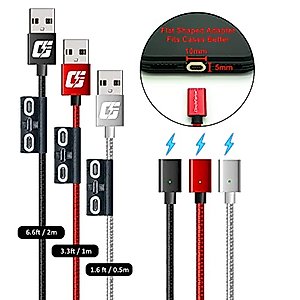 CinchForce Flat Magnetic 3-in-1 Data/Charging Cable with Flat Magnetic Adapters and Tip Storage Holder, Compatible with Type-C, iProduct, Micro-USB, Updated for 2021-3 Pack (6.6ft/3.3ft/1.6ft)
