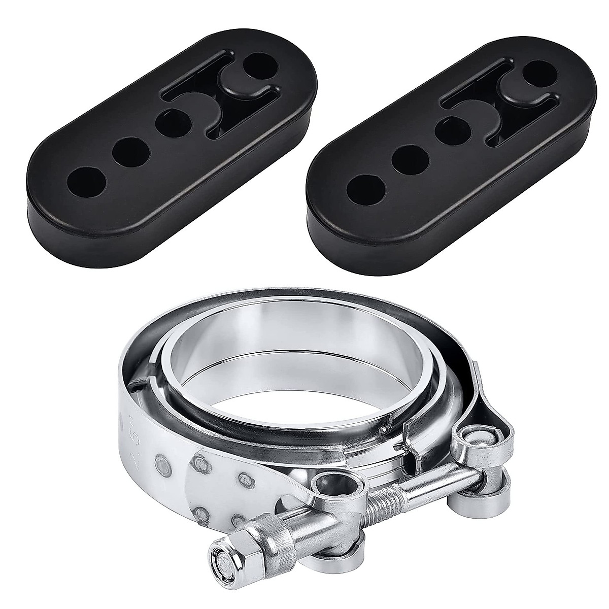 EVIL ENERGY 2" V Band Clamp with Flange Male Female Stainless Steel, Bundle with 4 Holes Adjustable Exhaust Hanger Universal 2PCS