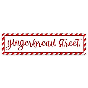 Gingerbread Street Metal Tin Sign Retro Vintage Wall Art Kitchen Cafe Home Farmhouse Christmas Wall Decor Plaque Poster 4x16 Inch