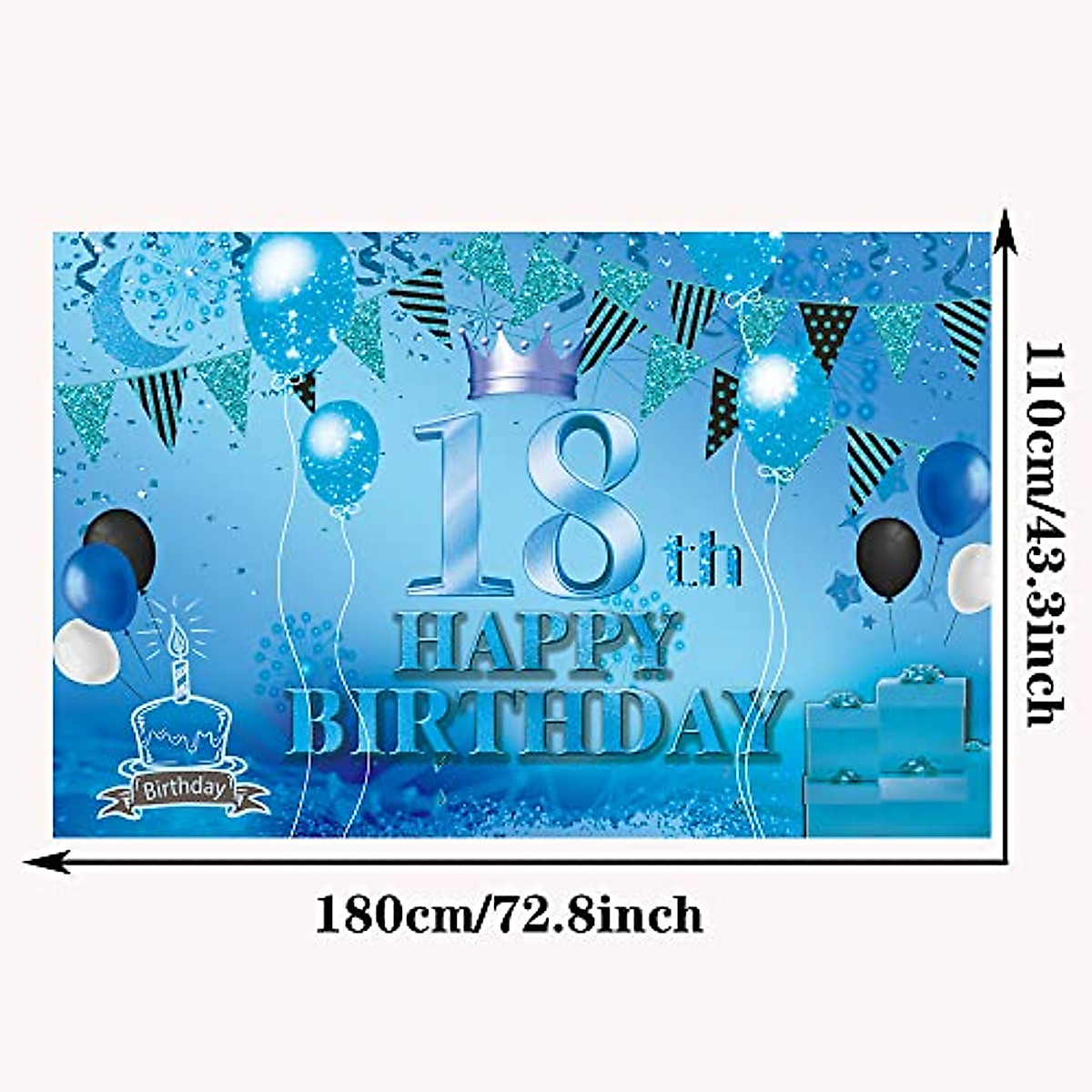 Happy 18th Birthday Backdrop Banner Blue 18th Sign Poster 18 Birthday Party Supplies for Anniversary Photo Booth Photography Background Birthday Party Decorations, 72.8 x 43.3 Inch