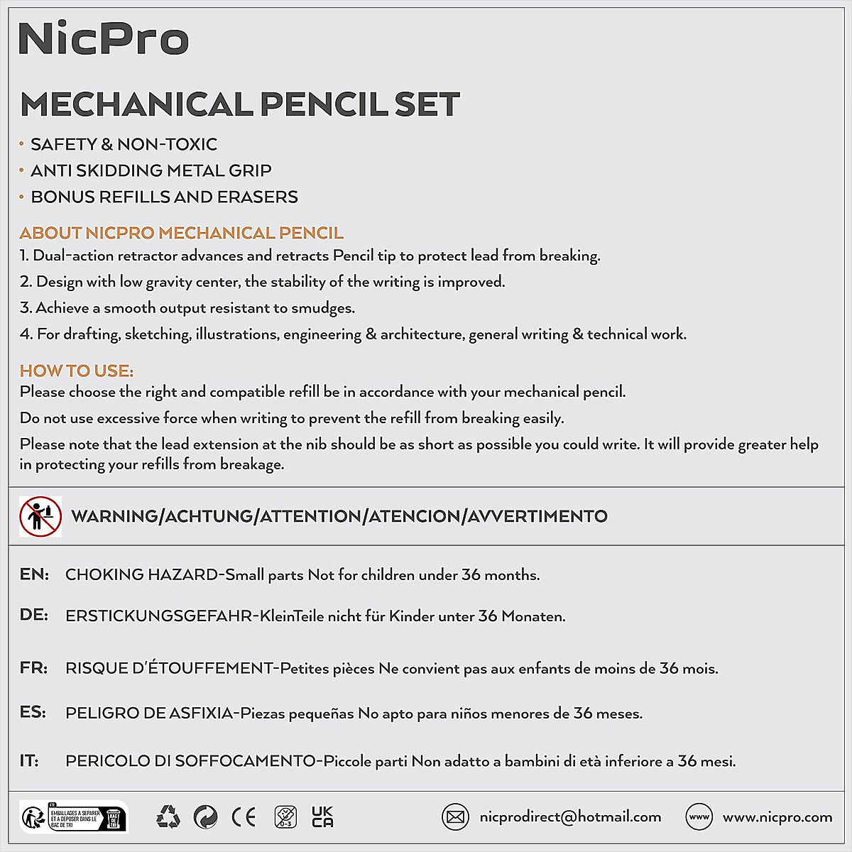 Nicpro 6 PCS Art Mechanical Pencils Set, Metal Artist Drafting Pencil 0.3 & 0.5 & 0.7 & 0.9 mm & 2 PCS 2mm Graphite Lead Holder(4B 2B HB 2H) For Writing Sketching Drawing With Lead Refills Eraser Case