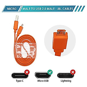 JAINTA USB Fast Power Charging Charger Cable Cord Compatible with for JBL Wireless Bluetooth Speaker Earphone Headphone - 3.3FT & Orange