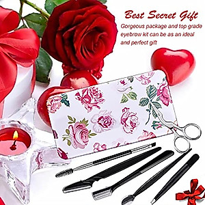 FITDON Eyebrow Grooming Set, Professional Slant Tip Tweezers & Curved Stainless Steel Scissors & 3PCS Brow Razors Trimmer & Duo Angled Eyebrow Brush with Spoolie black,sliver