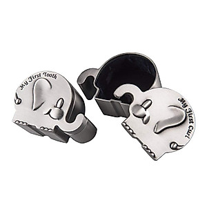 Feyarl Kids First Curl and Teeth Fairy Holder Containter Keepsake Box Tins Keeper for Christening Newborn Shower Kids Birthday Gift Metallic Engraved Elephant Shape (2.4 x 1.6 x 1.2 inches)