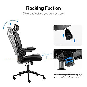 Height-Adjustable Ergonomic Desk Chair Office Chair with Lumbar Support Breathable Mesh Computer Chair Rolling Chair with Adjustable Headrest and Flip-up Armrests for Home and Office (Black)