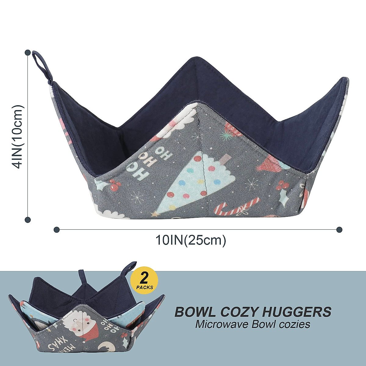 Mepple Microwave Bowl Cozy，Hot Soup Bowl Holders, Multipurpose Potholders for Hot & Cold Foods, Bowl-Shaped Containers, Essential Kitchen Utensils Gadgets, Set of 2,Blue and Grey