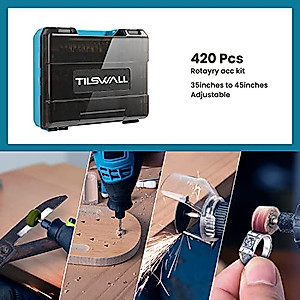 Tilswall Rotary Tool Accessories Kit 420pcs, 1/8", 3/32" and 1/16" Collets Shank Electric Grinder, Universal Fitment with Carrying Case for Cutting, Grinding, Sanding, Drilling, and Polishing