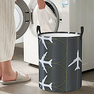 Laundry Basket,Aviation Themed Simple Of Parked Airplanes Landed In Airfield,Large Canvas Fabric Lightweight Storage Basket/Toy Organizer/Dirty Clothes Collapsible Waterproof For College Dorms-Large