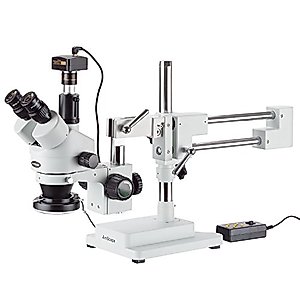 AmScope - 3.5X-180X Trinocular Stereo Microscope with 4-Zone 144-LED Ring Light and 10MP Camera - SM-4TZZ-144A-10M
