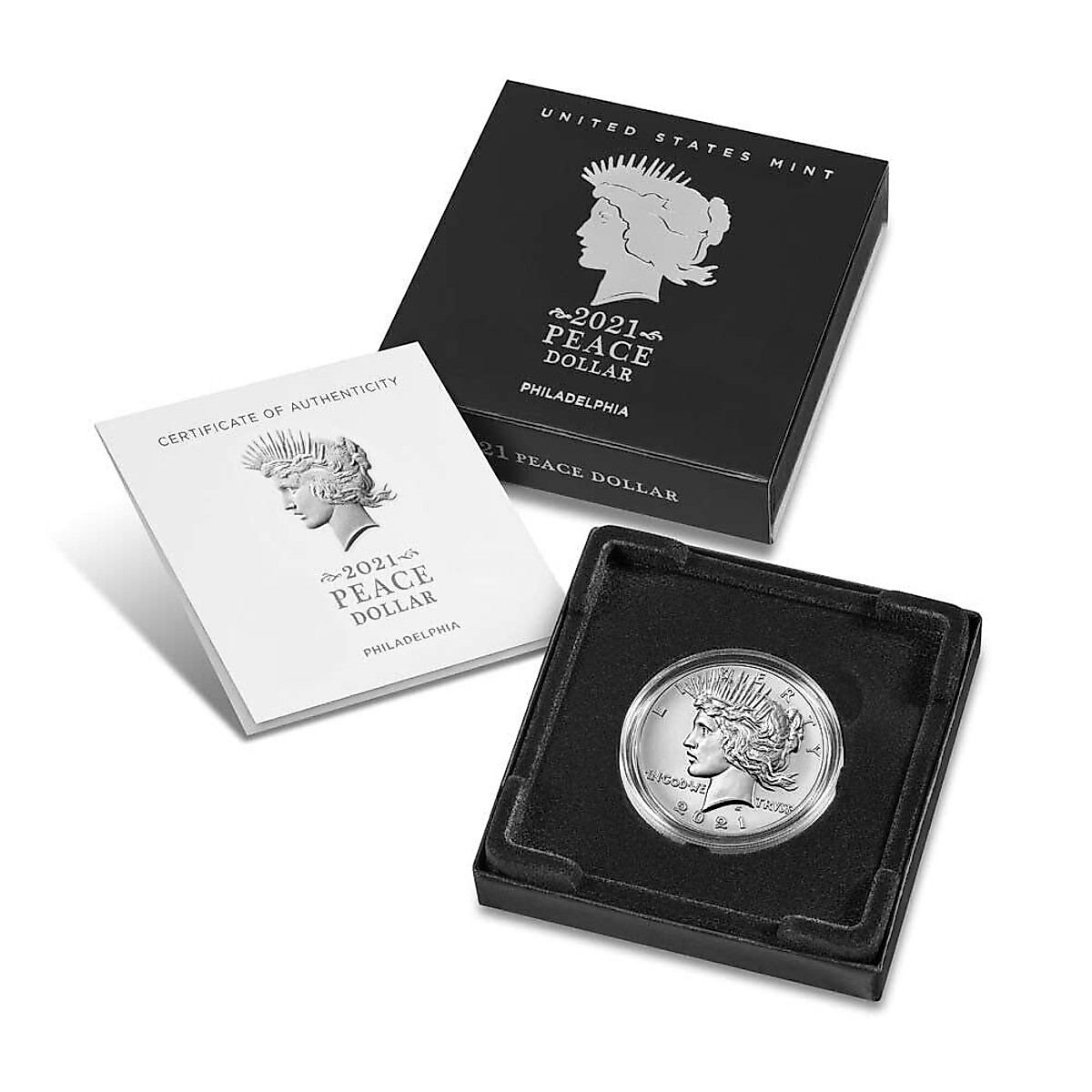 2021 No Mint Mark 2021 Peace Dollar 21 XH Low MIntage With Box and COA $1 US Mint Mint State