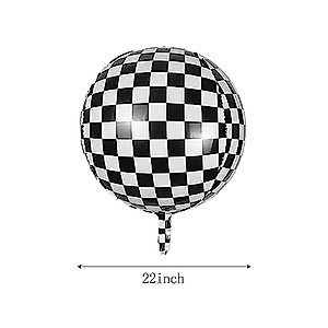 HaiMay 15 Pieces Large Balloons 22 Inches 360 Degree Round Balloons Metallic Helium Balloons Black White Checkered Balloons 4D Balloons Mylar Foil Balloons Birthday Balloons Party Balloons
