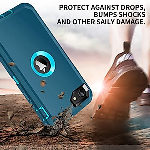 Mieziba for iPhone SE 2020 Case, [Built in Screen Protector] Heavy Duty Shockproof Dust [3 Layers] Full Body Protection Rugged Durable Cover Case for iPhone SE(2nd Gen 2020) 4.7",Turquoise