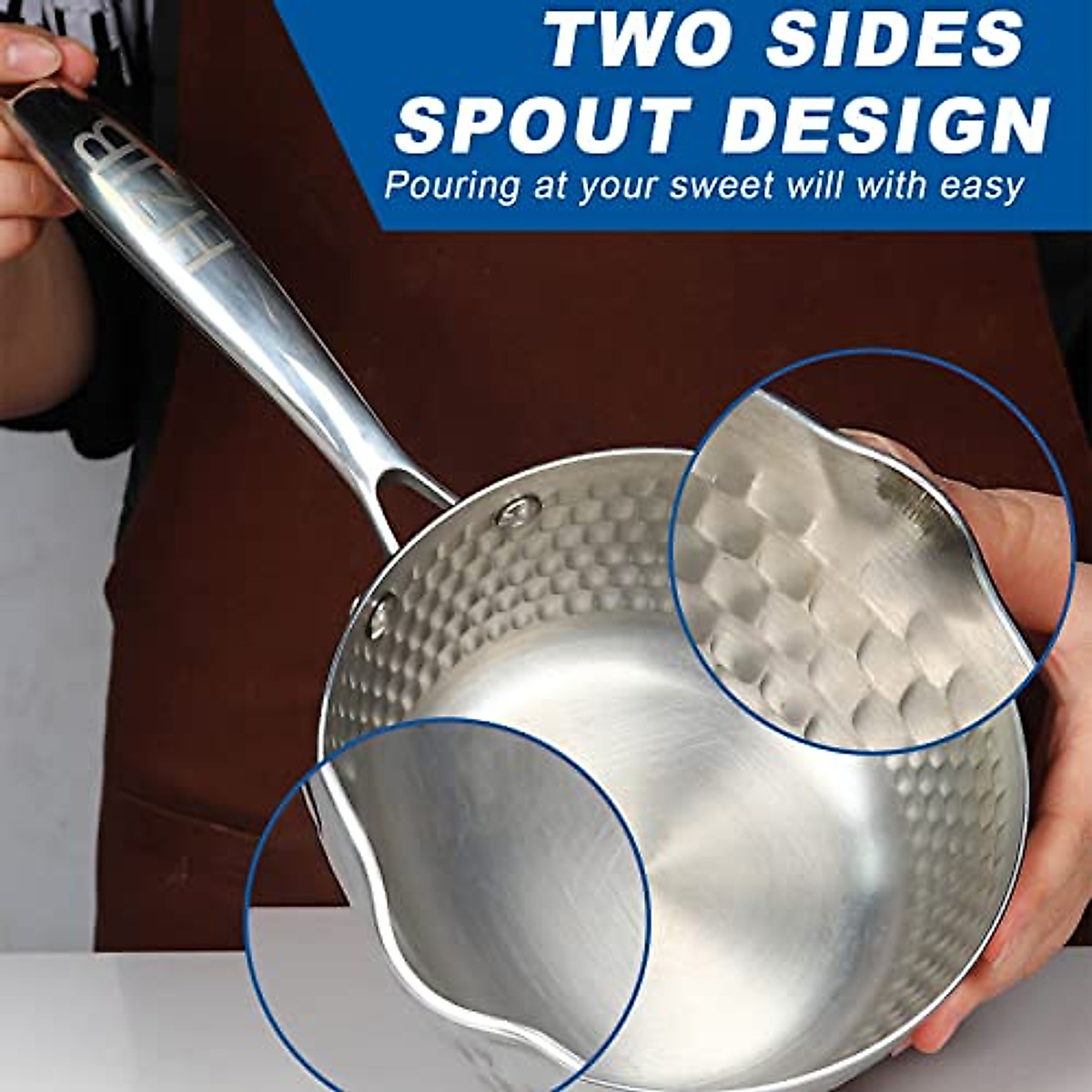 HZIB Saucepan,Two Side Spouts for Easy Pour,Ergonomic Handle, Multipurpose Sauce Pan with Lid, Yukihira Sauce pan,Pots Use for Home Kitchen or Restaurant - 2 Quart