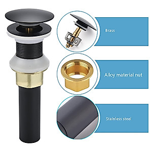 Rockgoya Bathroom Sink Drain,Drain Stopper Bathroom Sink Without Overflow,Pop Up Drain Assembly With Detachable Strainer Basket,Built-In Anti-Clogging Strainer,Stainless Steel Mattle Black