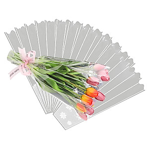 NUOMI 100 Pcs Flower Bouquet Bag Plastic Wrapping Bags with Lace Decor Disposable Cellophane Floral Bouquet Sleeve for Wedding, Mother's Day, Birthday, Holiday, Valentine, 19 Inch