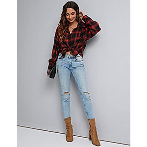 BMJL Women's Button Down Plaid Shirts Oversized Flannel Shacket Collared Casual Top Long Sleeve Blouses(L,Plaid)
