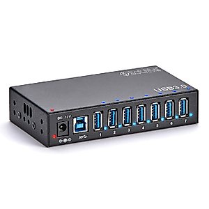 USB 7 Port Hub - Powered USB 3.0 Hub - Aluminum USB Hub -USB Splitter Hub 12V 3A 36W Power Adapter
