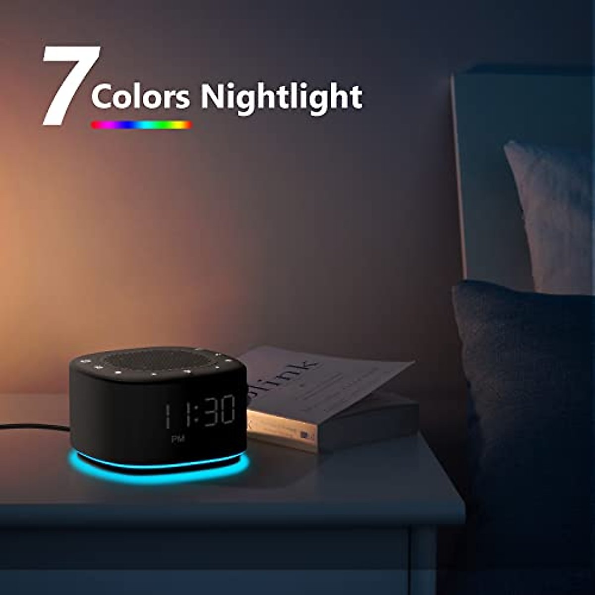 Housbay Sound Machine with Alarm Clock- 2 in 1, 18 Soothing Sounds, Digital Clock with Dimmer, 7 Color Night Light with ON/Off Options, Sleep Timer, White Noise Machine for Sleeping