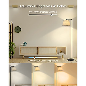 RGBWW Arc Floor Lamp for Living Room, Compatible with Alexa, Google Home, 2700K-6500K Dimmable Smart LED Lamp with Remote & WiFi APP Control, 67" Tall Modern Standing Lamp for Bedroom, Office (Black)