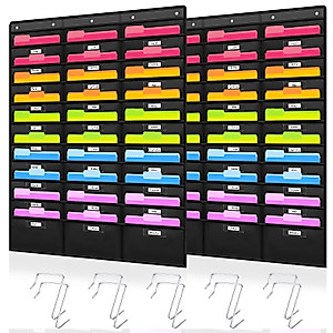 2 Pack Heavy Duty Storage Pocket Chart Wall Folder Organizer with 60 Nametag Pockets 10 Hangers Included for File Folders Paper Magazine Organizer for Home Classroom Office