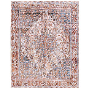 SAFAVIEH Tucson Collection Area Rug - 8' x 10', Beige & Rust, Boho Design, Non-Shedding Machine Washable & Slip Resistant Ideal for High Traffic Areas in Living Room, Bedroom (TSN166B)