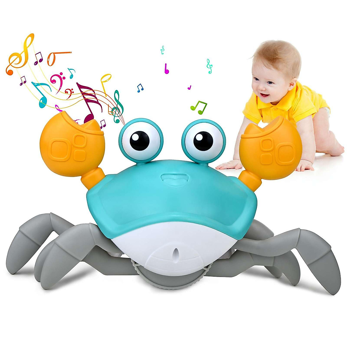 COLEGRY Crawling Crab Baby Toy Tummy Time, Cute Walking Moving Dancing Crab Learning Crawl, Sensory Interactive Toys Gifts for 3 4 5 6 7 8 9 Babies Infant Toddler Kid Boys Girls (Green)