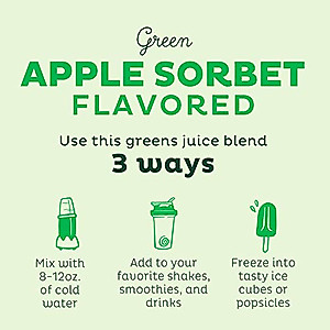 KOS USDA Organic Super Greens Powder - Plant Based Algae Superfood Blend with Spirulina, Chlorella & Wheatgrass - Keto, Vegan, Daily Green Juice Smoothie Drink - Green Apple Sorbet Flavor, 28 Servings