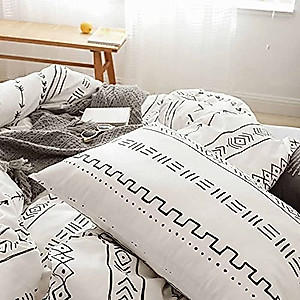 ETDIFFE Boho Geometric Duvet Cover Twin Size - 2 Piece Farmhouse Aztec Stripe Pattern Printed Microfiber Comforter Cover Set - Soft and Lightweight Bohemian Neutral Quilt Cover, White and Black
