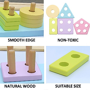 KIDS TOYLAND Wooden Toys for Toddlers 1-3, Shape Sorter Montessori Stacking Toys Educational Recognition Puzzle Stacker, Early Preschool Learning Gifts for 1 Year Old Girls Boys