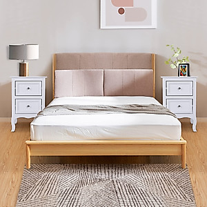 Karl home White Nightstand Set of 2. Farmhouse End Side Table Set of 2 Bedside Nightstands Chest with Drawers Small Night Stand with 2 Drawer and Solid Wood Legs for Bedroom, Living Room