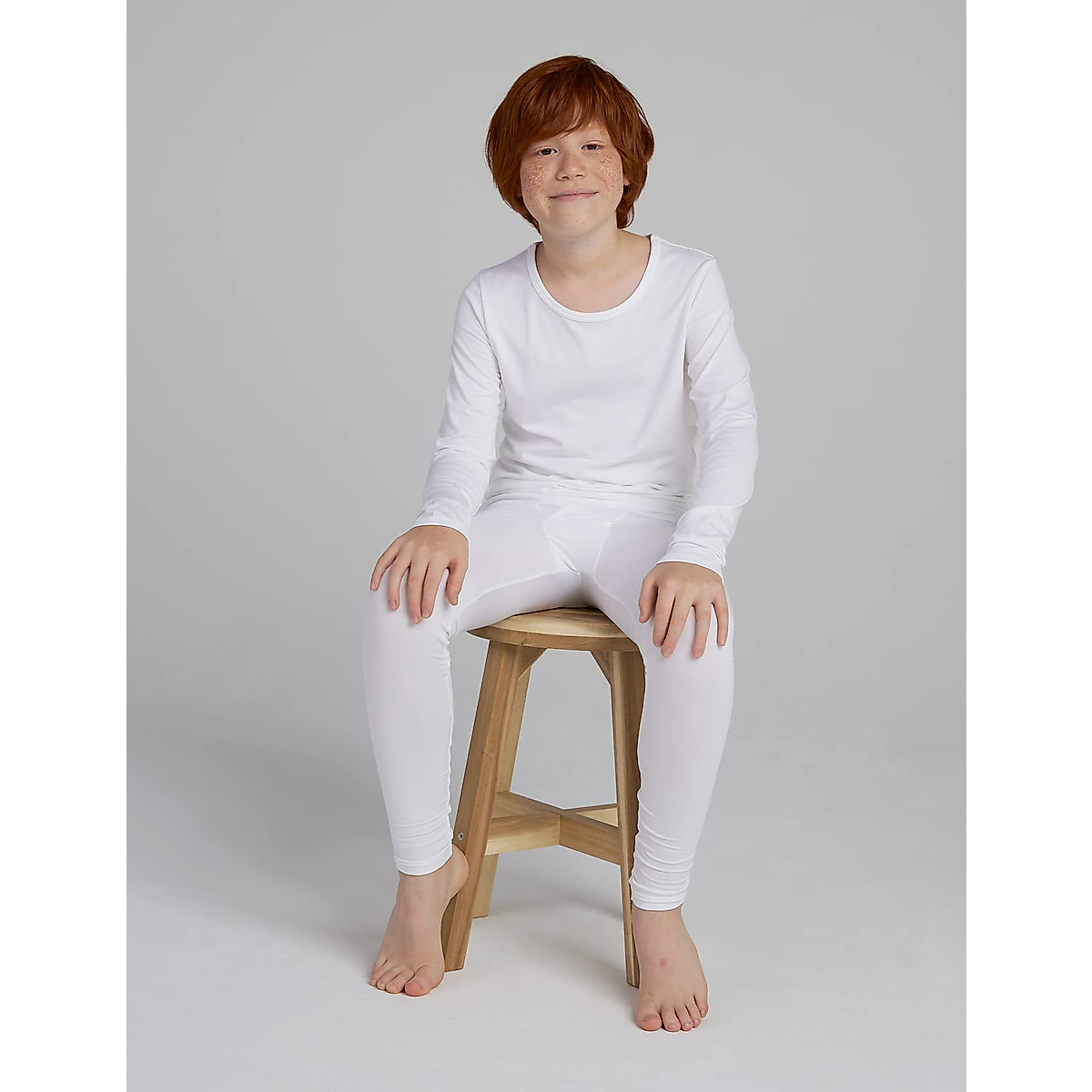 LAPASA Boys Thermal Underwear Set Fleece Lined Long John Base Layer Top Long Sleeves & Bottom Ski Winter Extreme Cold B03 11-12 Years White