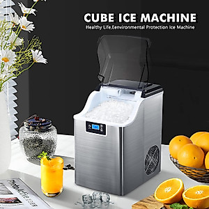 ZAFRO Nugget Ice Makers Countertop,45lbs/Day Pebble Ice Maker Machine with Self-Cleaning,24hrs Timer,LED Panel Sonic Ice Maker with Ice Scoop,Ice Basket for Home/Bar/Party (Stainless Steels Silver)