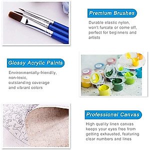 VeGuude Paint by Numbers for Adults and Kids Beginner, 4 Pack Painting by Number Kits On Canvas, Without Frame DIY Moon Mushroom Oil Painting Acrylic Paints, Home Wall Decor Gift 12x16inch