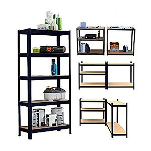 66" Storage Shelves, Heavy Duty Steel Frame 5-Tier Storage Shelves for Garage, Heavy Duty Shelving Unit Metal Storage Rack, Adjustable Storage Shelves Standing for Home/Office/Dormitory/Garage (BLACK)