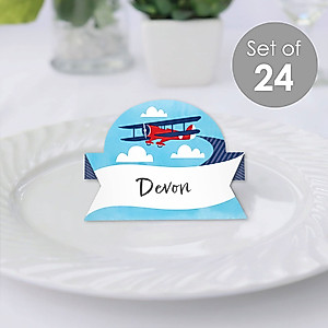 Big Dot of Happiness Taking Flight - Airplane - Vintage Plane Baby Shower or Birthday Party Tent Buffet Card - Table Setting Name Place Cards - Set of 24
