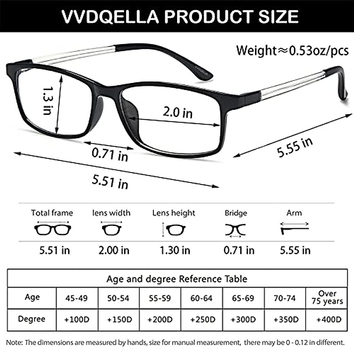 VVDQELLA Blue Light Blocking Reading Glasses Men Anti Glare Scratch Readers Women TR90 Lightweight Frame Computer Glasses (Black 1pc, 0.50)
