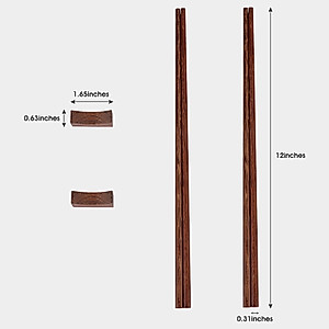 Donxote 12 Inches Cooking Chopsticks 2 Pairs with Chopstick Rest, Kitchen Noodles Frying Wok Long Chopstick, Wooden Reusable Chop Sticks, Apply to Asian Cooking Deep-Fry Food
