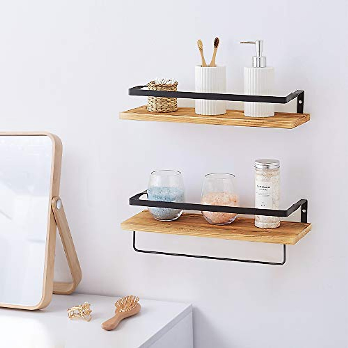 Coral Flower Floating Wall Mounted Shelves for Kitchen, Bathroom,Set of 2, 16.10inch, Brown