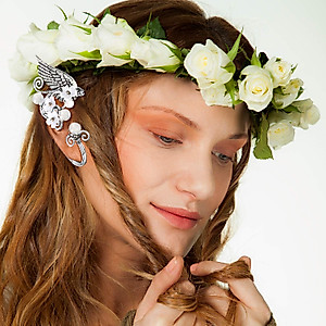 2 Pairs Chic Elf Ear Cuffs Pearl Wing Handcraft for Cosplay Elven Cuff Wrap Earrings for Elven Halloween Costume, Cosplay, Wedding