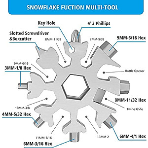 18-in-1 Snowflake Multi Tool, Gift for Boys Father/Dad Husband, Portable Stainless Multi-Tool Compact Snowflake Tool Multi Instrument Outdoor, DIY Handyman Hand Tools Christmas Gift (Sliver)